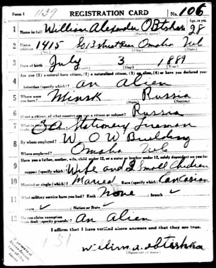 WW1 Draft Registration – Obteshka – 1917 – Patrick M. Kelly's Family Tree