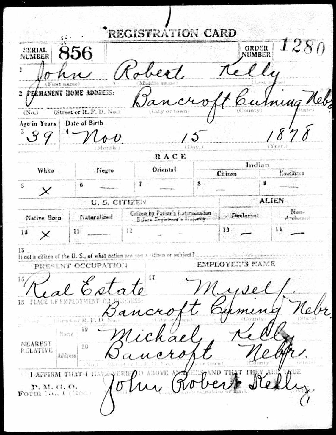 WW1 Draft Registration – John Robert Kelly – 1918 – Patrick M. Kelly's ...